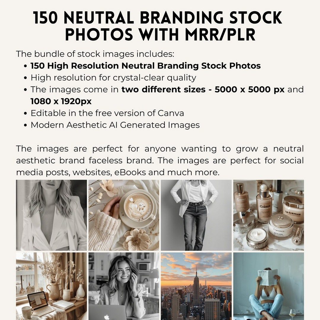 150 Neutral Branding Stock Photos with MRR/PLR - Ultimate Coaching Kit